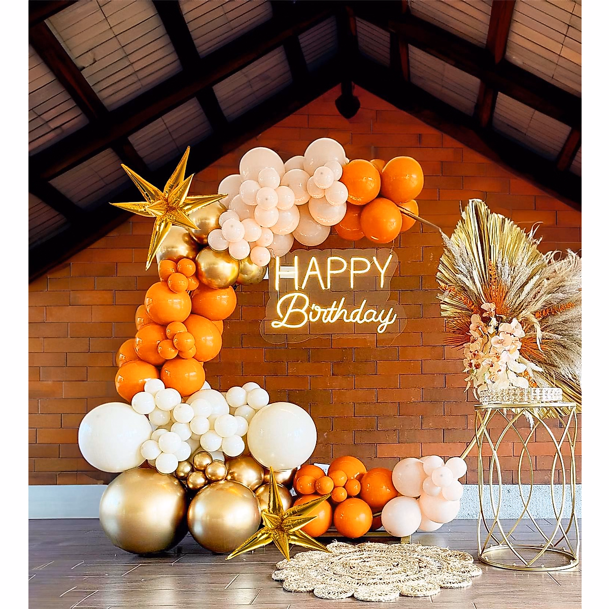 Fall Burnt Orange Gold white Balloon Garland Kit 144 Pcs Double stuffedBalloons for autumn thanksgiving Turkey Birthday Party bride to be Fall in love Little Pumpkin baby shower Decorations