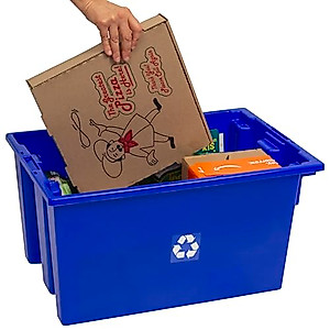 ReadySpace 3-Pack Commercial Industrial Heavy Duty Stackable Large Capacity Recycling Bin Box Containers, 13 Gallon 23-1/2-Inch x 15-1/2-Inch x 12-Inch, Blue