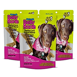 Fido Belly Bones for Dogs, Yogurt Flavored Large Dog Dental Treats - 4 Treats Per Pack (3 Pack) - for Large Dogs (Made in USA) - Plaque and Tartar Control for Fresh Breath, Digestive Health Support