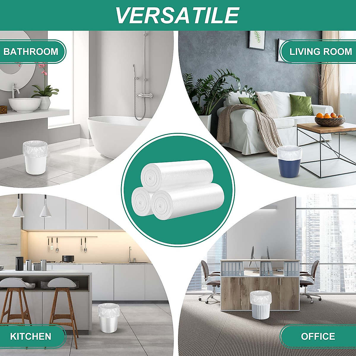 4 Gallon Small Trash Bags, Magesh 4 Gallon Trash Bag Strong, Leakage-Free, Small Garbage Bags 4 Gallon Unscented Thick for Bathroom, Office, Kitchen Small Trash Can, 15L, 105 Bags, Clear