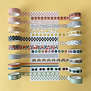 ZYNSHE Washi Tape Set, 16 Rolls of 15 mm Wide (7 m Long), Cute Decorative Tape for Scrapbooking, Bullet Journals, Planner Supplies
