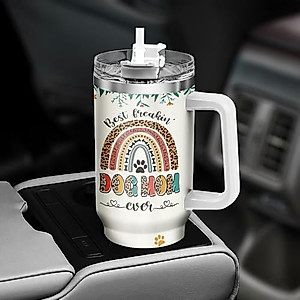 99OWL Women Cups Eleven Mama Mother Simple Print Tumblers Water Worlds Day Funny Cute Coffee, Dog Mom Gifts, Dog Mom Rainbow Retro Leopard, Tumbler 40 Oz With Handle Lid And Straw
