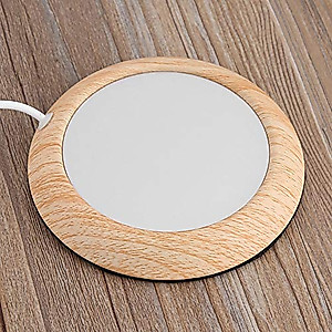 Cup Warmer, Wood Grain Cup Warmer Heat Beverage Mug Mat Office Tea Coffee Plate Tea Mug Heater Pad 5V USB Chargeable for Office Home Domitory