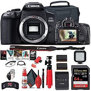 Canon EOS Rebel 850D / T8i DSLR Camera (Body Only) + 64GB Card + Case + Corel Photo Software + 2 x LPE17 Battery + Charger + Card Reader + LED Light + Flex Tripod + More (Renewed)