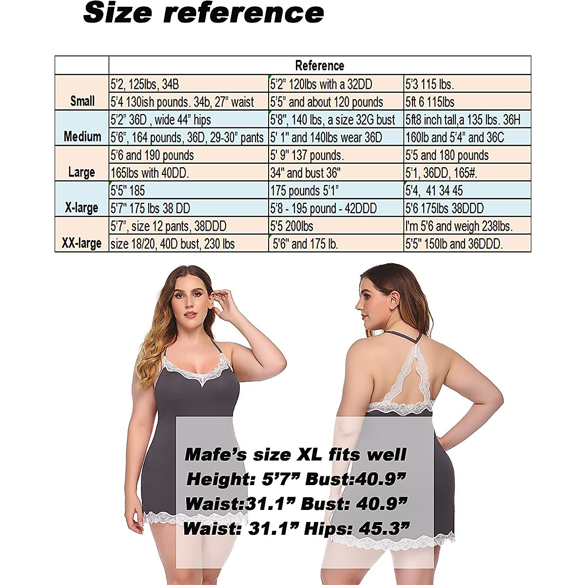 Avidlove Slip Lingerie Sexy Chemise Nightgown Babydoll Soft Sleepwear(Grey,L)