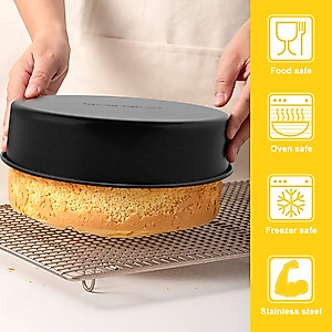 E-far 8 Inch Cake Pans Set of 2, Nonstick Stainless Steel Small Round Baking Pans with Parchment Paper & Side Liner Roll, Stainless Steel Core & Non-toxic Coating, Straight Side & 2 Inch Deep