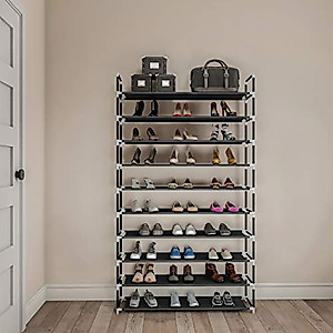 Lavish Home Shoe Storage Rack – 10-Tier Shoe Organizer for Closet, Bathroom, Entryway – Shoe Shelf Holds 50 Pairs Sneakers, Heels, Boots (Black)
