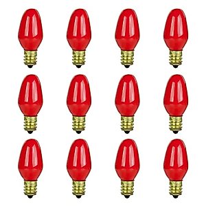 Sunlite 01058 7C7 Incandescent Bulb, 7 Watt, Candelabra E12 Base, C7 Small Night Light, Colored Bulb, Red, 12 Count