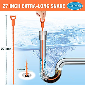 reliahom 10 Pack 27inch Long Drain Clog Remover, Drain Snake Clog Remover Tool Drain Cleaner Hair Clog Remover Sink Snake Drain Hair Catcher for Shower Kitchen Sink Bathroom Tub Sewer
