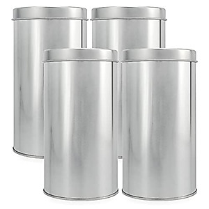 Solstice Double Seal Tea Canisters (4-Pack, Large); Round Metal Containers with Interior Seal Lid