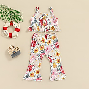 YINGISFITM Toddler Girl Sleeveless Bell Bottom Jumpsuit Romper Flare Pants Overalls Cute Summer Clothes Hippie Outfits (C Butterfly Orange, 2-3T)