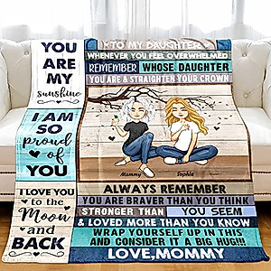KERAOO Customized Throw Blanket to My Daughter - I Love You to The Moon and Back - Daughter Birthday Gift from Mommy - Personalized Name Blanket Gift for Daughter Christmas Mother's Day