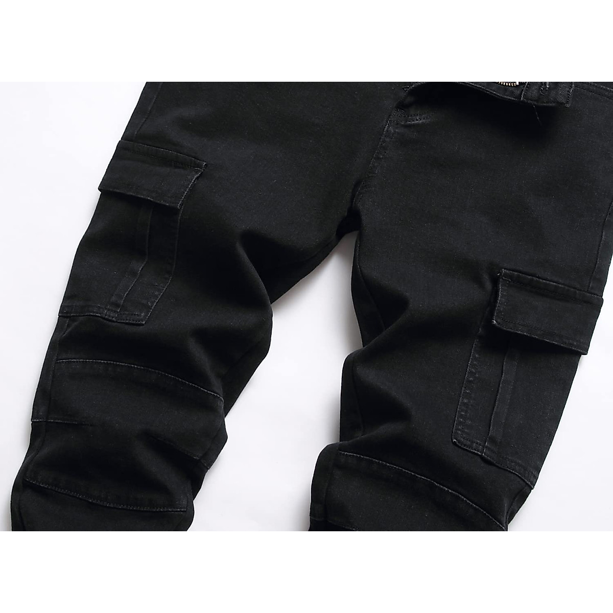 Men's Black Skinny Slim Fit Stretch Tapered Leg Jeans Fashion Stretchy Cargo Jeans Mens Casual Biker Hip Hop Denim Work Pants Jeans with Cargo Pockets