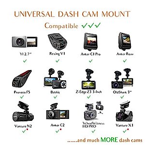 Dash Cam Mirror Mount Kit for Rexing V1,Falcon F170,Z-Edge,Old Shark,YI,Kdlinks X1,VANTRUE and Most Dash Camera and Car Camera