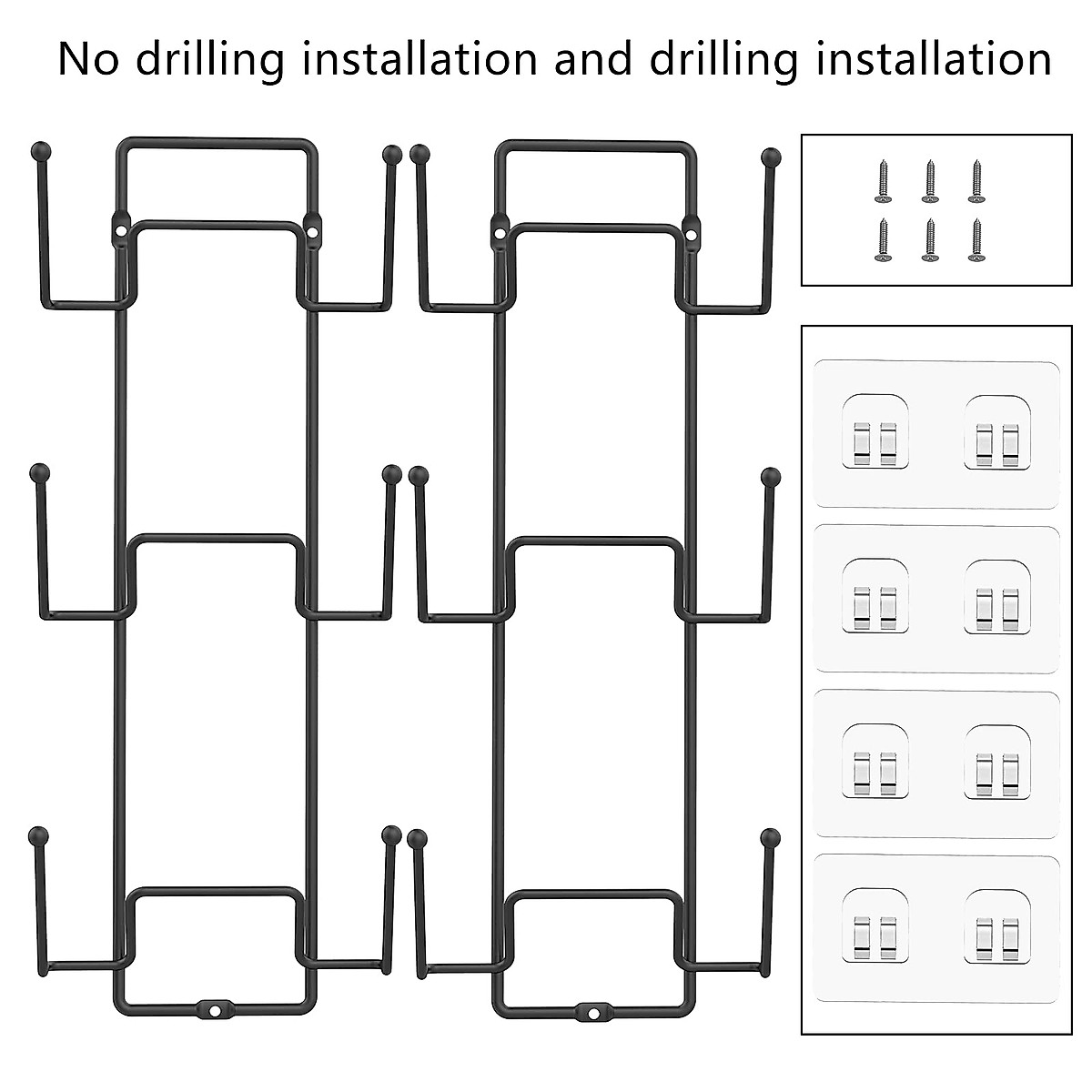 2 pack pot lid organizer rack for cabinet door/wall, no drilling adhesive wall/door mounted pot and pan lid holder, metal with powder coating, black