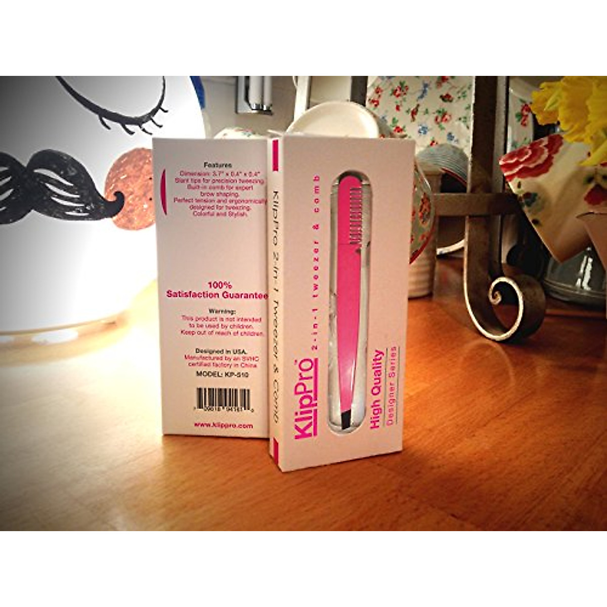 Amaok Eyebrow Tweezer with Comb - Slant Tip, Bright Pink - BOGO SALE Offer - Details Below.