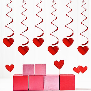 Valentines-Day Red Heart Swirls Party-Decorations - 18Pcs Romantic Special Night Galentines Hanging Streamers Garland, Girl Wedding Anniversary Baby Bridal Shower Birthday Decor Supplies Hugtmr