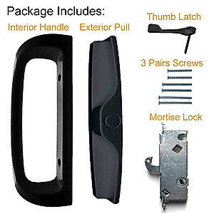 Patio Sliding Glass Door Handle Set with 45° Mortise Lock Suitable for Sliding Glass Patio Door Thickness from 1-1/2" to 1-3/4", Fits 3-15/16” Screw Hole Spacing, Reversible Design(Non-Handed), Black