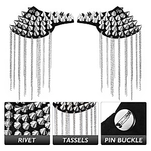 BESTOYARD Fringe Shoulder Pieces Rivet Tassel Chain Epaulet Shoulder Boards Badge Uniform Accessories (Silver)