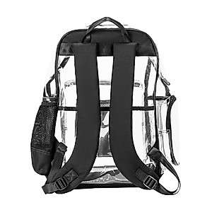 Heavy Duty Clear Backpack with Mesh Organizer, Clear Bookbag (Large, Black)