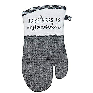 4 Piece Black and White Farmhouse Country Kitchen Linen Set - 2 Towels, Oven Mitt and Pocket Pot Holder