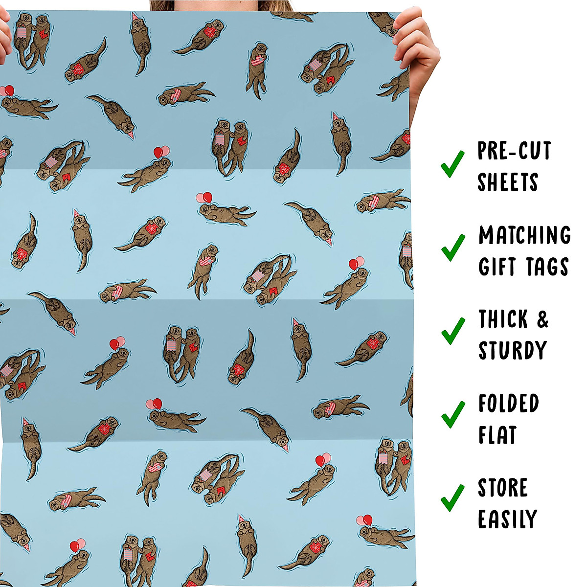 CENTRAL 23 6 Wrapping Paper Sheets - Birthday Otters - Blue Gift Wrap for Men Women - Friends Wrapping Paper - Valentines Day Wrapping Paper For Him Her - Comes with Stickers
