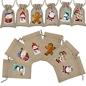 ARTLYMERS 24 Pack Easter Burlap Bags, Bunny Burlap Gift Bags with Drawstring, Linen Jute Goody Gift Bags for Easter Gift Wrapping Kids Party Favor Supply