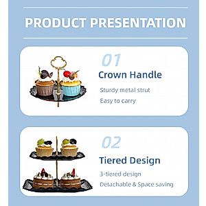 RAUVOLFIA 2 Pack of Large Round & Square Dessert Cupcake Stand, 3 Tier Cup Cake Holder Tower for Tea Party/Birthday/Wedding, Plastic Tiered Serving Tray (Black)