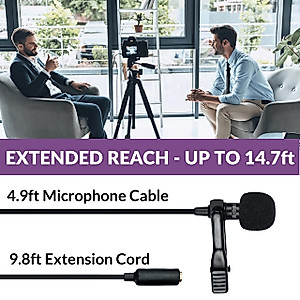 Purple Panda Dual Interview Lavalier Lapel Microphone Kit (2 Pack) for Podcast - Professional Omnidirectional Clip On Lav Mic - Compatible with iPhone, Android, DSLR Camera, Samsung, Zoom, Tascam
