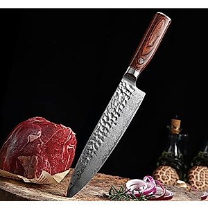 wonhag Damascus Chef Knife Professional VG10 Stainless Steel Cleaver Damascus 8 Inch Chef Knife Brown Handle Gift Box