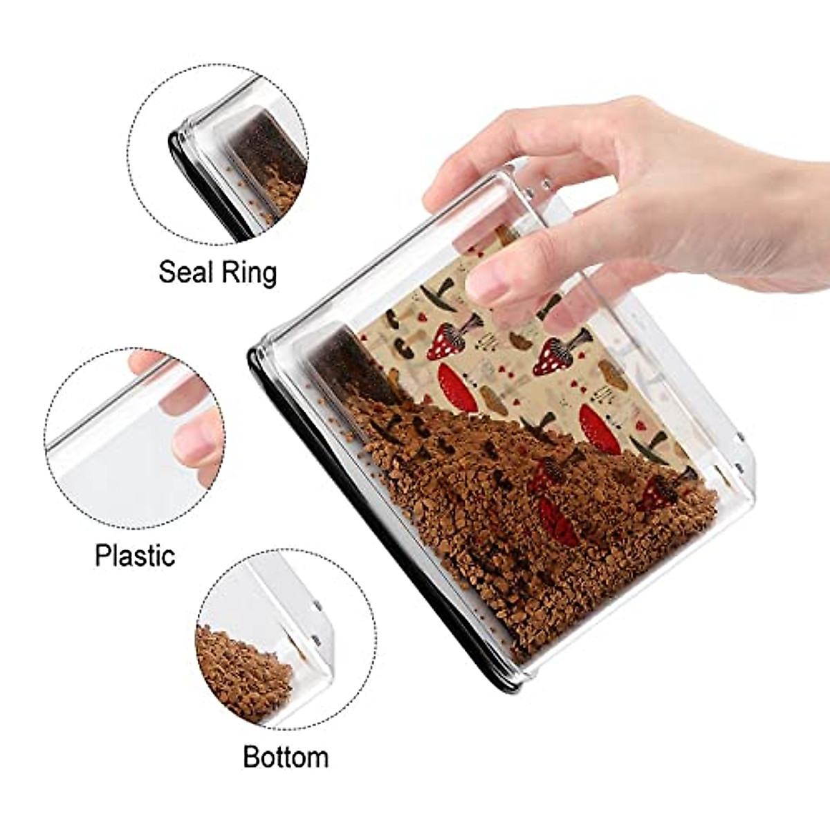 The Various Mushroom Art Storage Box Plastic Food Organizer Container Canisters with Lid for Kitchen