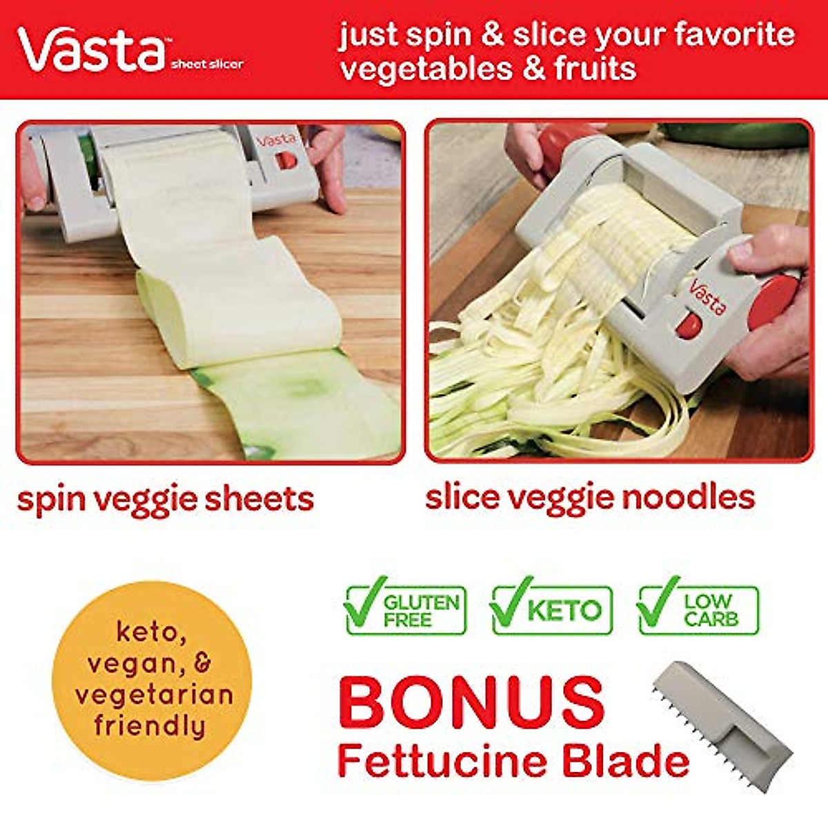 Vasta Veggie & Fruit Sheet Slicer, Stainless Steel Blade, 2 Attachements
