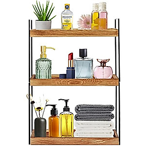 3 Tier Kitchen Countertop Organizer Bathroom Counter Storage Standing Rack Vanity Tray Cosmetic Shelf Make Up Storage Holder Wooden Spice Rack Seasoning Shelves Organizers For Bathroom Kitchen