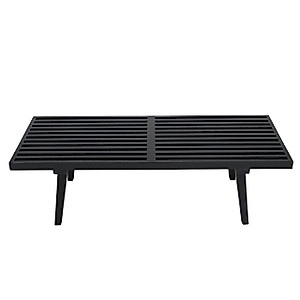LeisureMod 48” Wide Platform Bench with Rectangular Rubberwood Frame and Beech Wood Legs Slatted Design for Modern Home, Bedroom, Living Room, Hallway Inwood Collection in Black