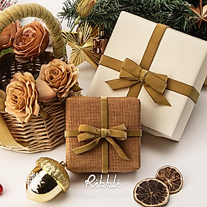 Ribbli Polyester Khaki Velvet Ribbon,3/8 Inches Continuous10-Yard Spool,Christmas Ribbon for Gift Wrapping,Floral Bouquets, Home Decor