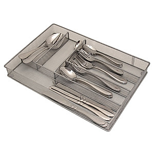 Mesh Large Cutlery Tray with Foam Feet - 6 Compartments - Kitchen Organization/Silverware Storage Utensil Flatware Tray