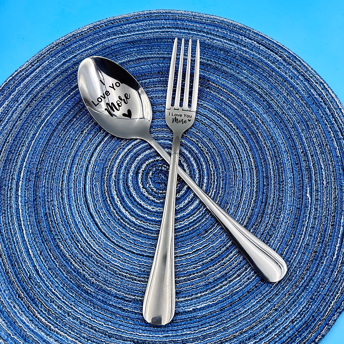 HSSPIRITZ 2 Pieces I Love You More Funny Engraved Stainless Spoon Fork Set,Restaurant Dinner Spoon Fork With Gift Box for Boyfriend,Girlfriend,Husband,Wife,Anniversary,Valentines Mothers Day Gifts