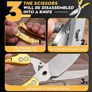 Poultry Shears, Germany Detachable Heavy Duty Kitchen Scissors, Golden Kitchen Shears With Knife Bottle Opener Gift Box, Multipurpose Kitchen Shears For Cooking Chicken Meat Turkey Thanksgiving