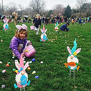 FUNPENY Set of 2 Metal Easter Gnomes Yard Signs Outdoor, 24.6 Inch Bunny Rabbits Stakes Easter Decorations for Garden, Lawn, Party, Easter Props Decor