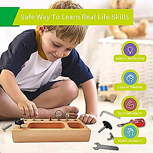 Montessori Toys for 3 4 5 Year Old, Montessori Screwdriver Board, Kids Wooden Toys, Fine Motor Skills Toys, Sensory Toys for Toddlers, Preschool Learning Toys for Toddler Travel