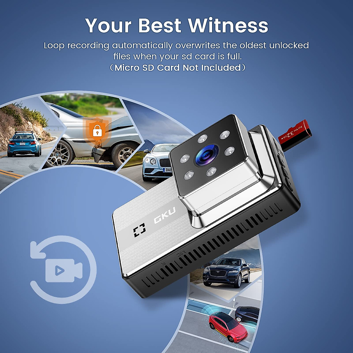 Dash Cam Front and Rear, GKU Dash Cam 1920X1080P FHD Dual Car Camera 170° Wide Angle Backup Dash Camera for Cars,Super Night Vision Car Dash Cam with Parking Mode,Motion Detection,Loop Recording