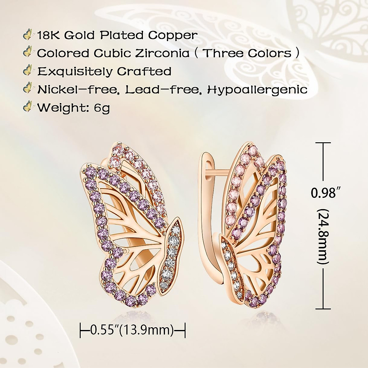 Gold Earrings for Women Trendy, Butterfly Earrings for Women Gold Hoop Earrings Gold Butterfly Earrings Hypoallergenic Stud