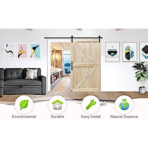 S&Z TOPHAND 36 in. x 84 in. Unfinished British Brace Knotty Barn Door with 6.6FT Sliding Door Hardware Kit/Solid Wood/Sliding Door/Double Surfaces/A Simple Assembly is Required (36, Door+J Shape)