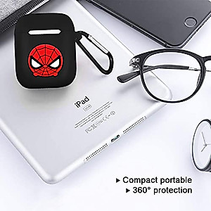 Surmoler for Airpods 1&2 Case Earphone Accessories Protective Silicone Case Cover with Free Keychain for Airpods 1&2 Charging Case（red and Black）