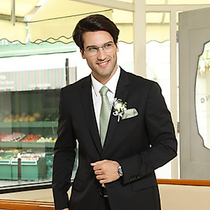 HISDERN Sage Green Ties for Men Wedding Light Green Tie and Pocket Square Set Mens Mint Green Silk Neckties Handkerchief Formal Business Necktie