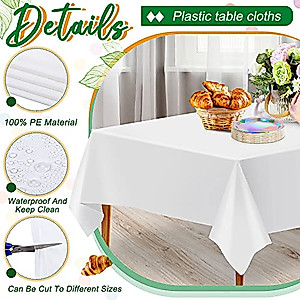 Jecery 50 Pcs Disposable Plastic Tablecloth 60 x 126 Inch Decorative Rectangle Table Cover Plastic Table Cloth for Indoor Outdoor Birthday Wedding Parties (White)