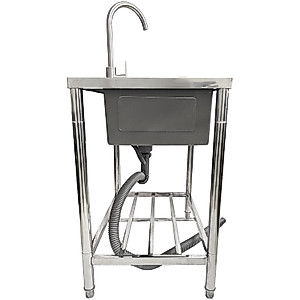 Outdoor Sink Single Bowl Free Standing Stainless Steel Sink Set with Faucet Drain Basket, Shelf, Kitchen Utility Sink for Restaurant, Bar, Laundry, Garage, Backyard, Camping 28.3"×19.3"×31.5"