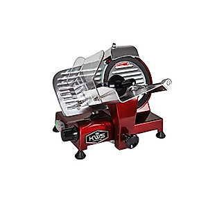 KWS MS-6RT Premium 200w Electric Meat Slicer 7.67-Inch in Red Teflon Blade, Frozen Meat Deli Meat Cheese Food Slicer Low Noises Commercial and Home Use