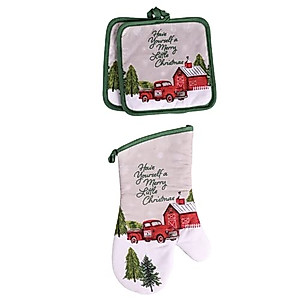 Have Yourself A Merry Little Christmas Set of 1 Pot Holder 1 Oven Mitten Great for The Kitchen Decor Seasonal Decorations Holidays Cooking