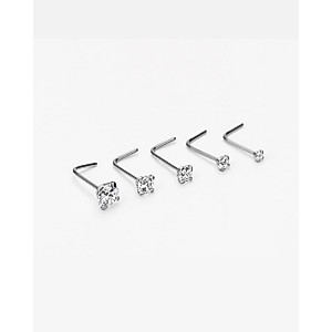 FANSING 5pcs 22g Surgical Steel Nose Rings Studs 1.5mm 2mm 2.5mm 3mm 4mm CZ Diamond Nose Studs Cubic Zirconia Nose Stud Silver L Shaped Nose Studs for Women Nostril Piercing Jewelry 22 Gauge